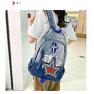 TUAQIANG Women's denim aesthetic backpack Y2K backpack casual Gothic denim backpack classic vintage travel day bag (Style 2,One size)