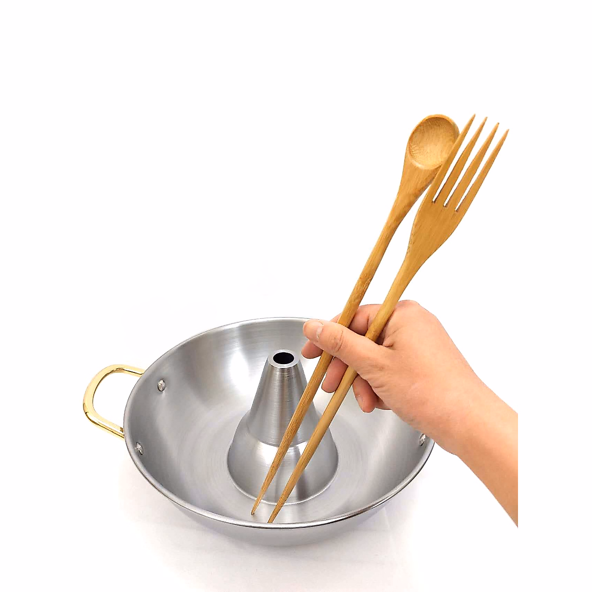 JapanBargain 3789, Bamboo Cooking Chopsticks with Spoon and Fork 3-in-1 Taste and Cook Cooking Utensil for Deep Frying Shabu Hot Pot Noodles, 13 inch Long, 1 Pair