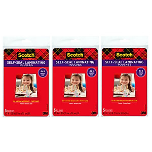 3 Pack of 5 Scotch 4 x 6 Inches Self-Sealing Laminating Pouches