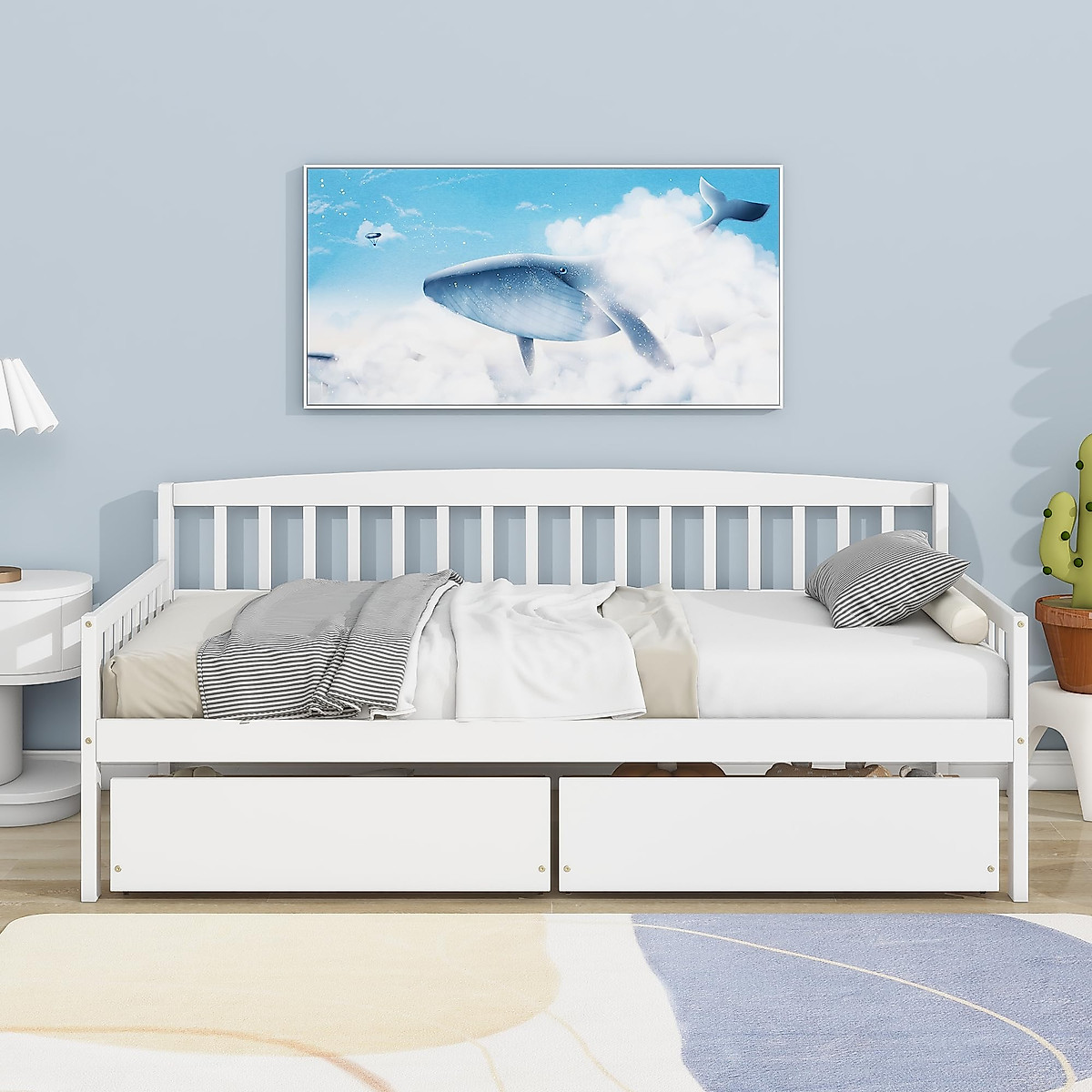 Twin Size Daybed Frame with Storage Drawers,Wood Day Bed Frame Twin Size,Daybed with Storage for Bedroom,Living Room,Kids Room, White