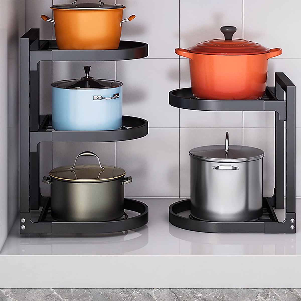 Pots And Pans Organizer for Cabinet.3-Tiers Heavy-Duty Pot and Pan Rack for Kitchen Organization, Height Adjustable and Space Saving Pot Organizer football Valentine's Day President's Day Gift