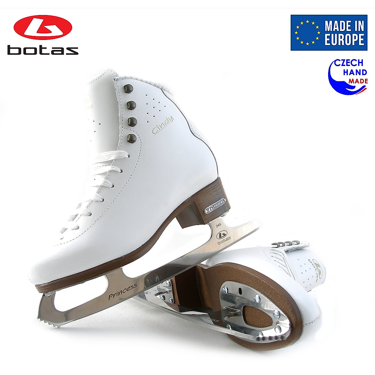 BOTAS - model: CINDY/Made in Europe (Czech Republic) / Figure Ice Skates for Women, Girls/Leather/Str. Cuff/White, Size: Adult 8