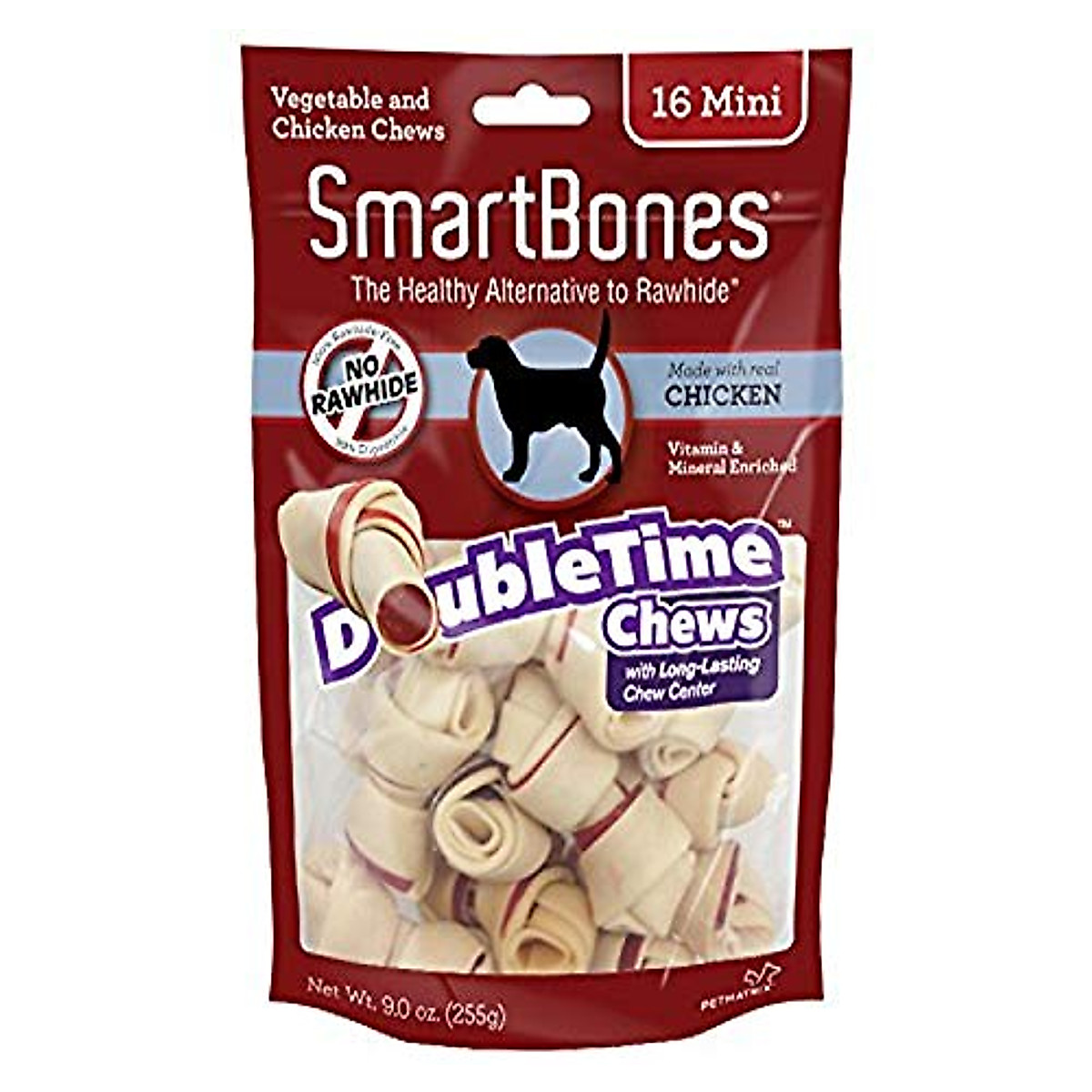 SmartBones DoubleTime Chews 16 Count, Mini, Rawhide-Free Chews For Dogs With Long-Lasting Chew Center