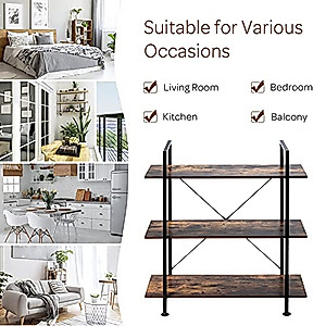 Giantex 3-Tier Bookshelf Industrial Style Bookcase Vintage Wood Bookshelves with Metal Frame, Home and Office Organizer, Storage and Display Rack, Rustic Brown
