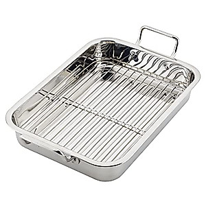 Farberware Classic Traditions Stainless Steel Roaster/Roasting Pan with Rack, 17 Inch x 12.25 Inch