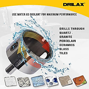 Drilax 1 3/4 Inch Diamond Hole Saw Drill Bit Ceramic, Porcelain Tiles, Glass, Granite Counter top Shower, Faucet Size 1-3/4