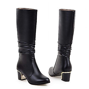 Knee High Boots for Women,Jchen Lady PU Leather Knee High Fall Winter Casual Boots Chunky Heels Zipper Roma Boots Shoes