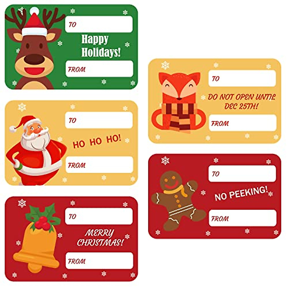 L LIKED 120 PCS Christmas Gift Label Tag Stickers - to and from, Peel and Stick Self Adhesive Present Labels for Holiday Gift Box, Wrapping Paper, Gift Bag, (Christmas 5 Designs - 120 Count)