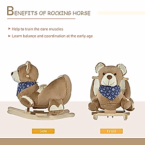 Qaba Kids Ride-On Rocking Horse Toy Bear Style Rocker with Fun Music & Soft Plush Fabric for Children 18-36 Months