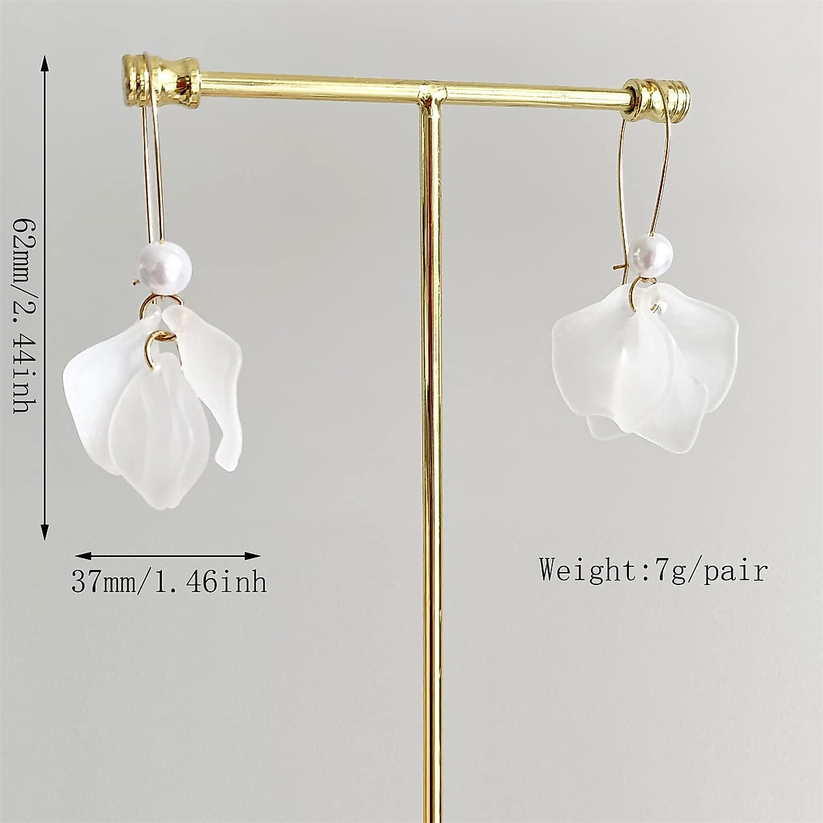 JIUIQL Boho Rose Petal Dangle Resin Earrings - Long Bohemian Drop Acrylic Tiered Flower Earrings - Statement Exaggerated Floral Tassel Earrings for Women (White)