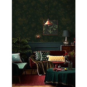 Dimoon 78.7"×17.3”Floral Peel and Stick Wallpaper Dark Green Golden Contact Paper Leaf Waterproof Butterfly Wall Paper Thicken Removable Vintage Self Adhesive Cabinets Shelf Liner Decal Vinyl Roll