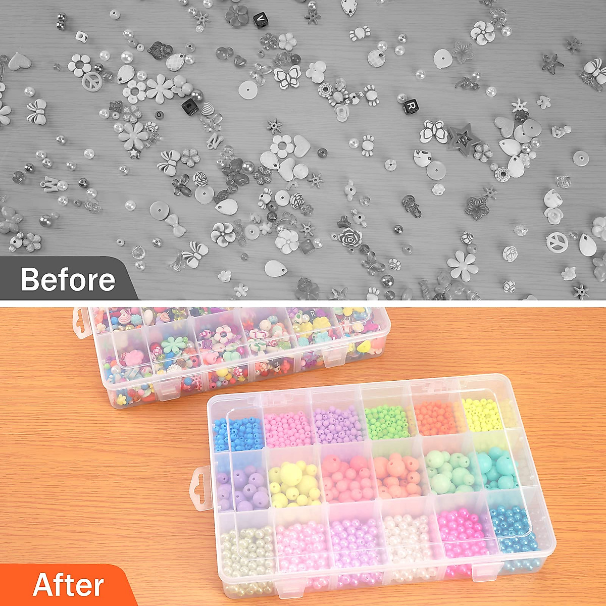 Bluedale 18 Grids Plastic Bead Organizer Box, Detachable Craft Organizer Container, Large Compartment Box with Dividers for Jewelry, Art DIY, Washi Tapes, Fishing Box, Tackle Box