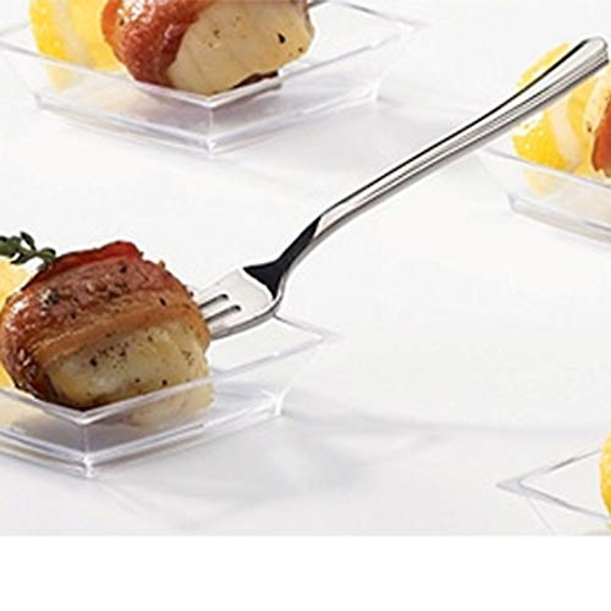 200 Mini Plastic Tasting Forks for Appetizer - 4.2” Inches Reflection Stainless Steel Finished Silver Perfect Desserts Cocktail Cake Fruit Wedding Party Petite Premium Three Prong Disposable Fork