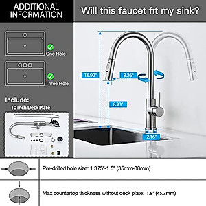 VAKITAP Kitchen Faucets Brushed Nickel,Modern Kitchen Sink Faucet with Pull-Down Sprayer Single Handle Stainless Steel Sink Faucet for Kitchen with Deck Plate