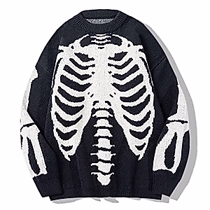 Aelfric Eden Skeleton Sweater Crew Neck Vintage Oversized Long Sleeve Y2k Pullover Skull Halloween Sweater