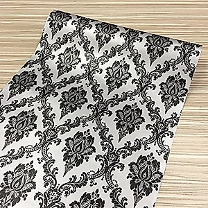 Yifely Retro Black Damask Furniture Paper Self-Adhesive Shelf Liner Light Grey Table Dresser Decor Sticker 17.7 Inch by 9.8 Feet