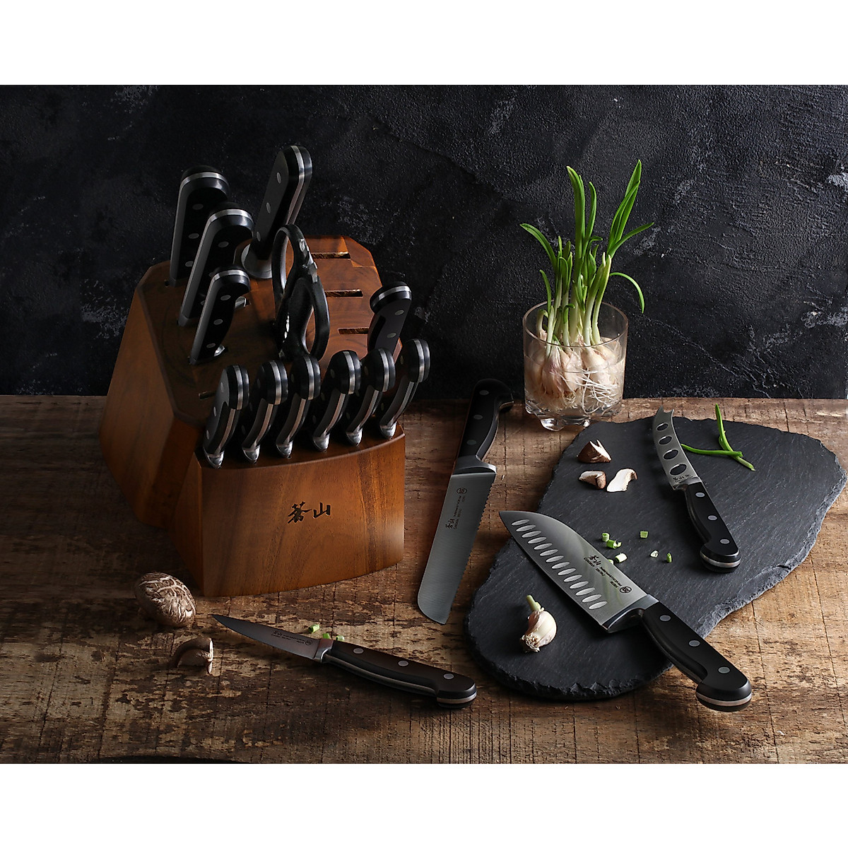 Cangshan TV2 Series 1023053 Swedish 14C28N Steel Forged 17-Piece Knife Block Set, Acacia