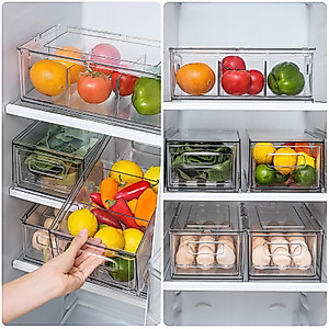 shopwithgreen Refrigerator Organizer Bins with Pull-out Drawer, Drawable Clear Fridge Drawer Organizer with Handle, Plastic Kitchen Pantry Storage Containers , 2 Pack, 3.7QT