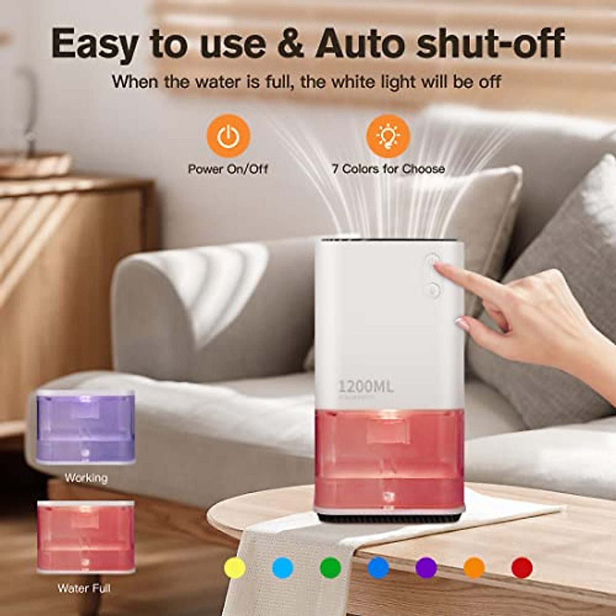 Upenjok 40oz Small Dehumidifier with LED Lights & Auto Shut Off - Perfect for 322 sq. ft Bedroom, Bathroom, RV, Closet KW-CS01 NEW