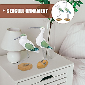 EXCEART 2pcs sea Bird Statue Nautical Beach Figurines Seagull Statue Wood Bird Sculpture Figurines Ornament Indoor Outdoor Decor Coastal Decor Wooden Craft Figurines Green Wooden Seagull Statue
