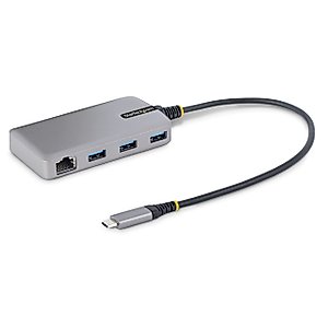 StarTech.com 3-Port USB-C Hub with Ethernet - 3X USB-A Ports, Gigabit Ethernet RJ45, USB 3.0 5Gbps, Bus-Powered, 1ft/30cm Long Cable - Portable Laptop USB Type-C Hub Adapter w/GbE (5G3AGBB-USB-C-HUB)