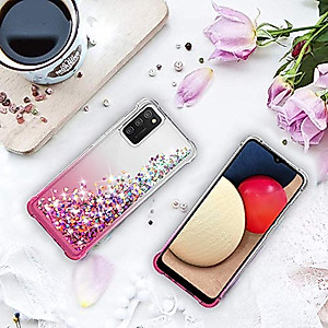 YZOK for Samsung A02S Case,Galaxy A02S Case,with HD Screen Protector,Shockproof Protective Clear Case for Girls Women,Bling Sparkle Quicksand Hard Shell TPU Case for Samsung A02S, Gradient Pink