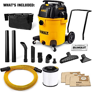 DEWALT 16 Gallon Poly Wet Dry Vacuum, 6.5 Peak HP 12 Amps Heavy Duty Vacuums, Cart Style Wet/Dry/Blower 3 in 1 Multifunction Shop Vacuum, Built-in Drain, DXV16PA