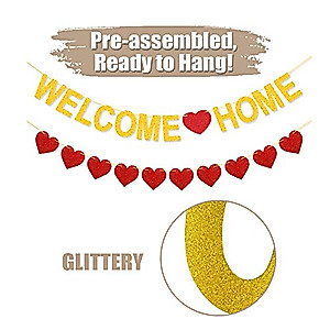 Welcome Home Banner Gold Glitter Welcome Home Decorations for Welcome Home Party Decorations, Welcome Home Sign