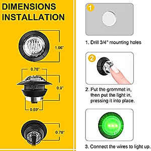 BJZ 3/4'' LED Trailer Marker Clearance Lights Green Round 12V LED Side Marker Front Rear Stop Turn Signal Tail Indicator Light Waterproof for Trailer Truck ATV UTV RV Van Pickup, 10Pcs w/Clear Lens