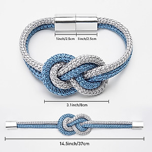 NICEEC 2 Pack Mini Magnetic Curtain Tiebacks Nordic Simple Style Drape Tie Backs Elegant Hand Weave Rope Knot Decorative Curtain Holdbacks for Home & Office Thin Window Drapery (Blue & Grey)