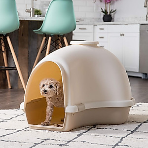 IRIS USA Large Igloo Shaped Dog House, White/Almond