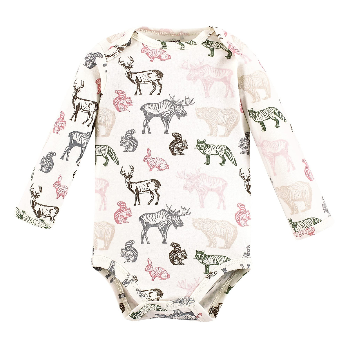 Touched by Nature Unisex Baby Organic Cotton Long-Sleeve Bodysuits, Girl Woodland, 6-9 Months