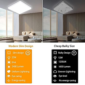 OOWOLF 25W 5000K LED Flush Mount Ceiling Light Fixture Ultra Slim, 12inch Waterproof Bathroom Square LED Ceiling Lamp Fixture Without Flicker, 85Ra+ Daylight White for Kitchen Bedroom Hallway Office