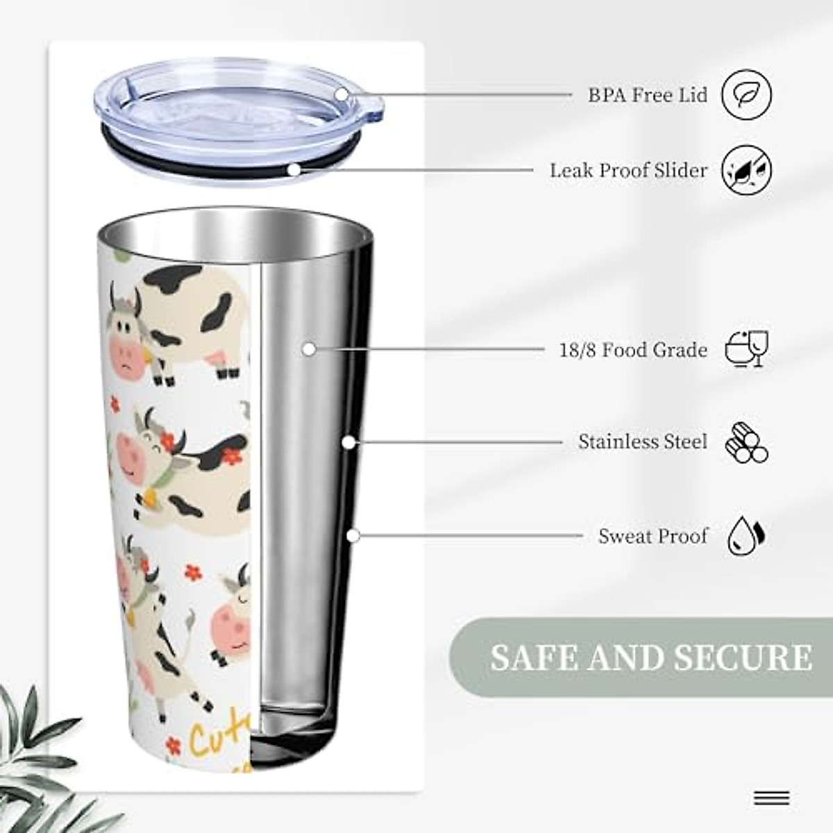 Yaxongx 20oz Tumbler Cow Mood Double Wall Vacuum Insulated Coffee Mug with Lid and Metal Straw Brush Reusable Stainless Steel Water Bottle Travel Cup Gifts for Car Ice Drinks Hot Beverage