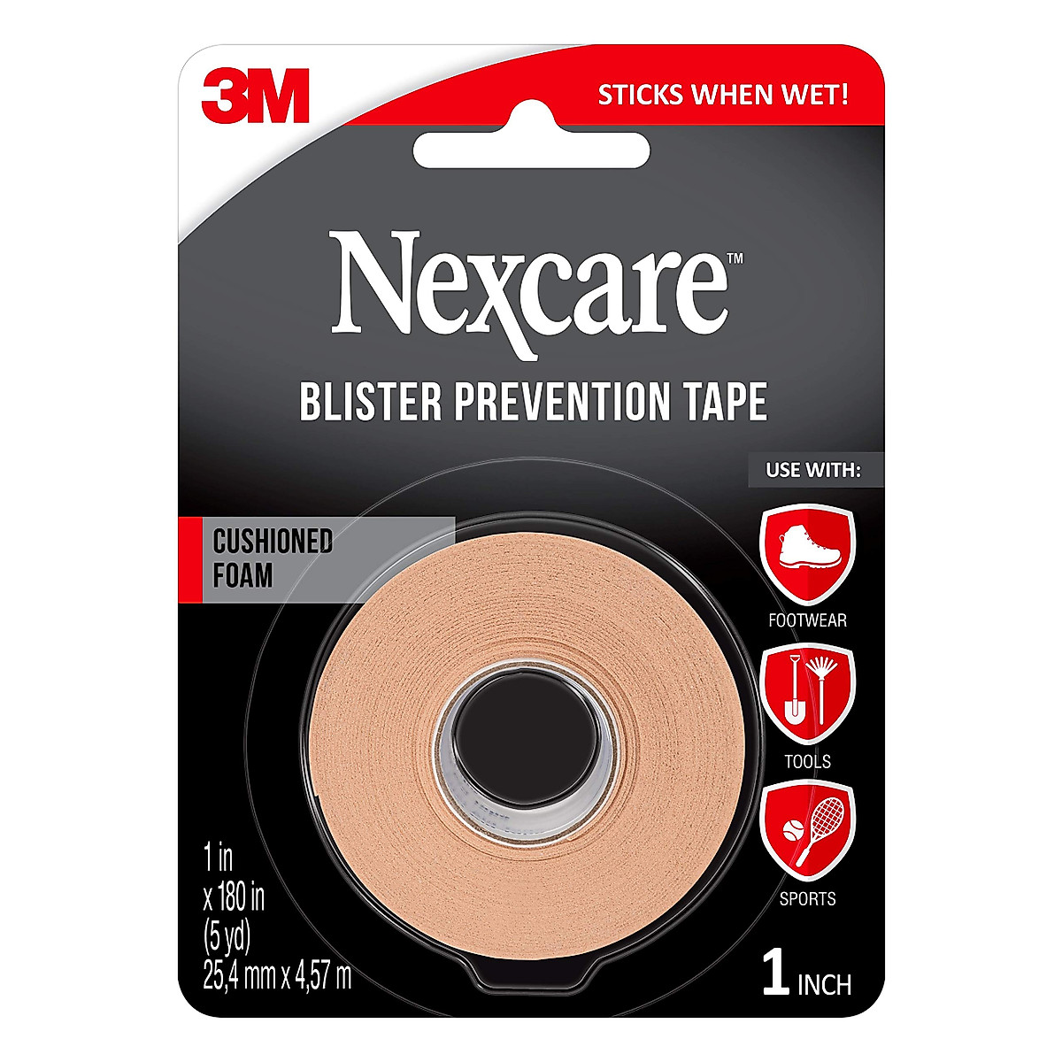 Nexcare Blister Prevention Tape, Waterproof Foam Medical Tape, Sticks Firmly to Skin to Help Prevent Blisters - 1 In x 5 Yds, 1 Roll of Tape