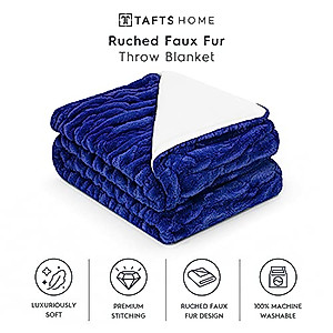 Tafts Throw Blankets - Ruched Faux Fur Blanket - Soft, Ultra Comfy and Fuzzy - Plush Blankets and Throws for Couch, Bed & Living Room - Fall, Winter or Spring - Blankets Throw Size - Navy Blue