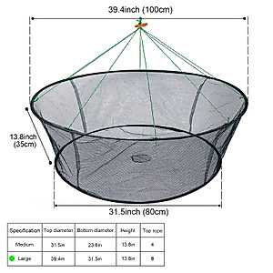 WEISGJA Portable Folded Fishing Net, Crab Net Fish Net with Fishing Rope, Hand Casting Cage Crab Net, Foldable Fishing Mesh Trap for,Minnows,Lobster,Crawfish, Shrimp etc. (39.4inch/100cm)