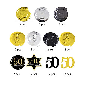 50th Birthday Party Decorations, Cheers & Beers to 50 Years Banner, Hanging Swirls Decorations, Gold and Black Paper Pom Poms, Latex Balloons For 50th Birthday Party Decorations (50)