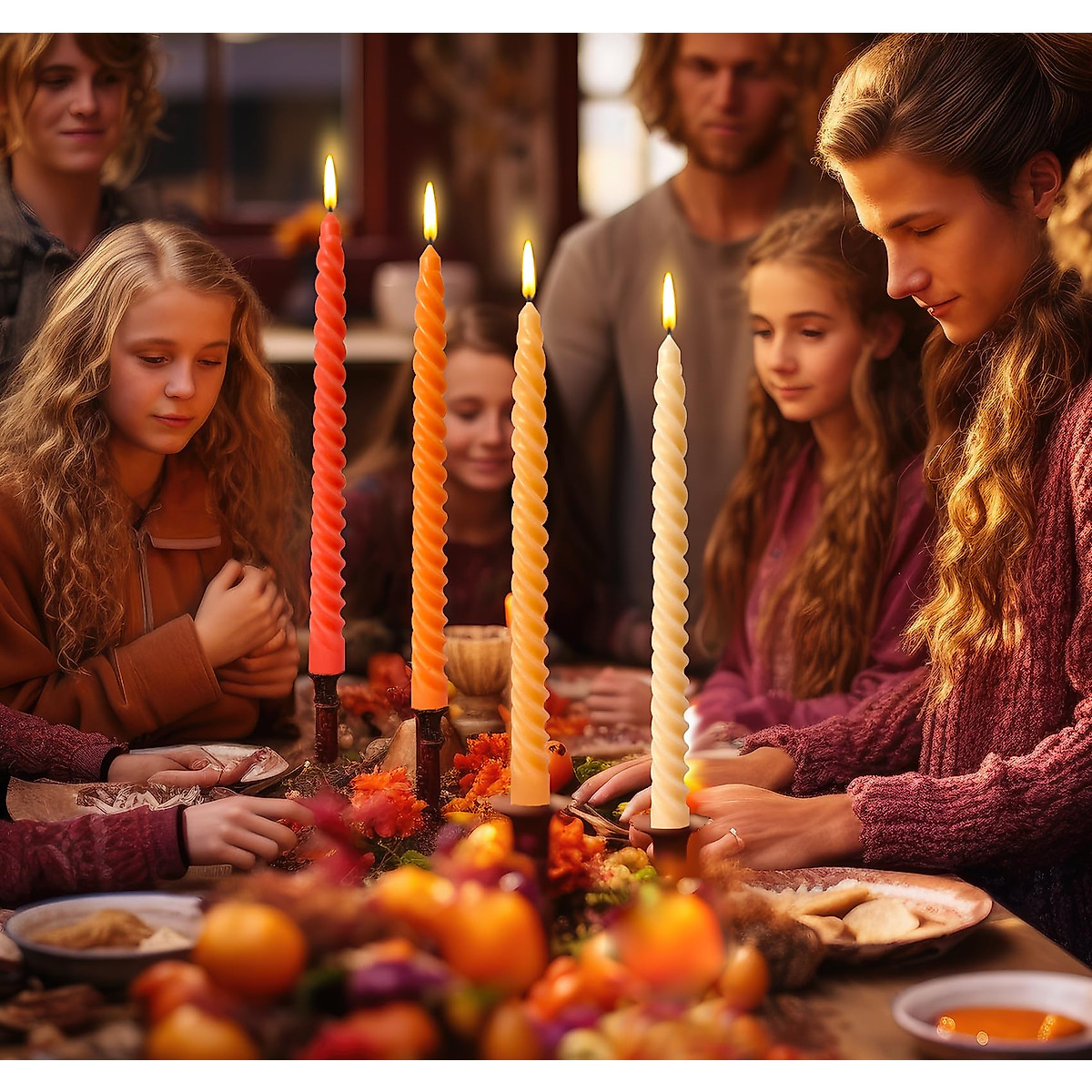 Orange-Gradient Spiral Taper Candles for Home Decoration, 4 Pack 10 Inch Candlesticks for Dinner Party Holiday Fall Halloween and Harvest