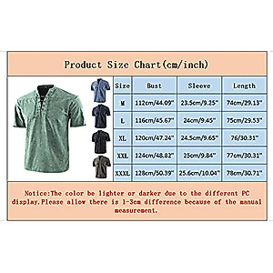 GDJGTA Cotton Linen Henley Shirt for Men Drawstring Short Sleeve Hippie Casual Lace Up T Shirt Summer Beach Tops, Green, XL