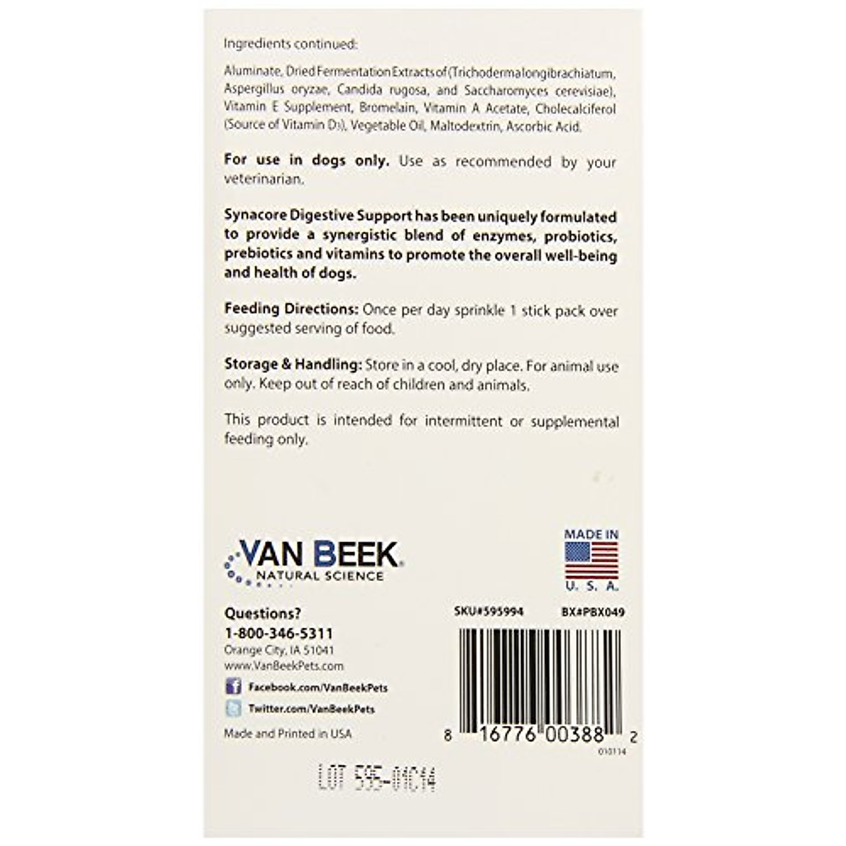 VAN BEEK Synacore Digestive Support for Dogs, 30-Pack