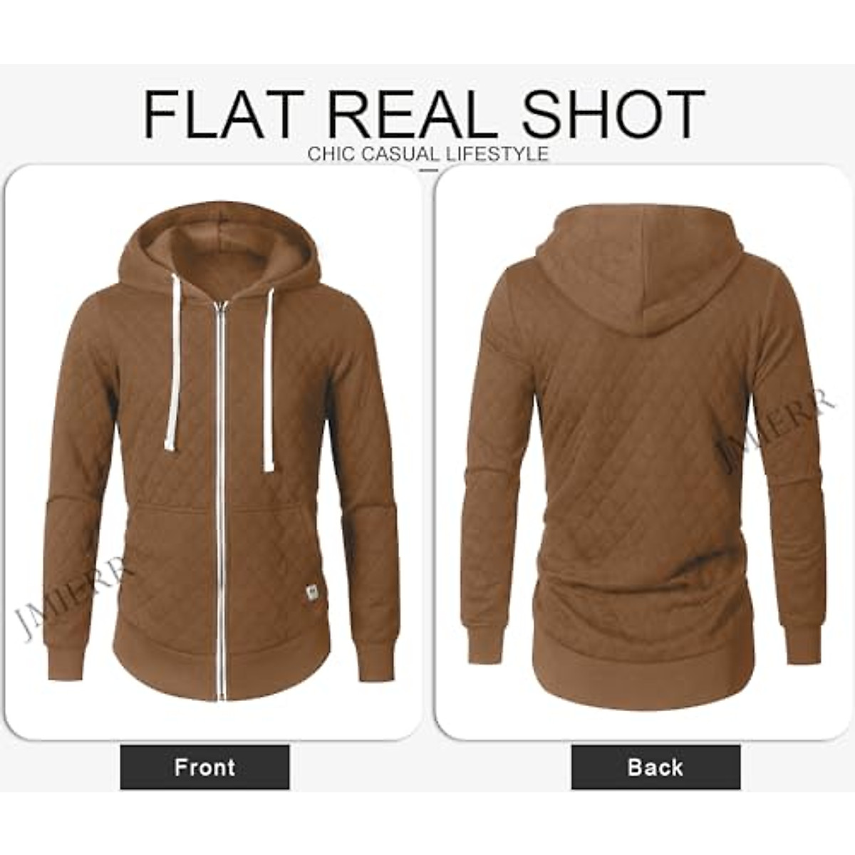 JMIERR Mens Hoodie Sweatshirt Casual Long Sleeve Full Zip Jacket with Pockets Quilted Hoodies for Men,US 46 (XL),A Khaki