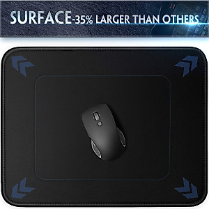 Large Mouse Pad 12x10 with Non-Slip Rubber Base, Premium-Textured & Waterproof Mousepad with Stitched Edges, Mouse Gaming Mat for Computers, Laptop, Office & Home, Black, Soft.