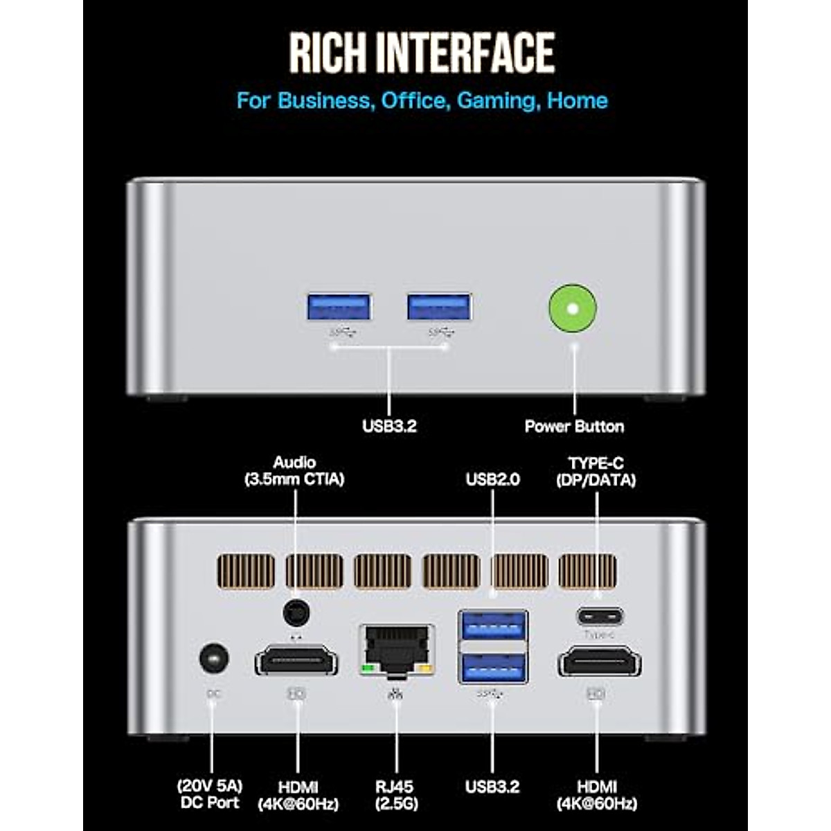 GMKtec Mini PC Intel i5-12450H(Turbo 4.4 GHz) 32GB DDR4 1TB M.2 NVMe SSD, Windows 11 Pro Mini Computers, USB 3.2, Type-C/WiFi 6, BT5.2, RJ45 2.5G/ 4K Triple Display Desktop PC