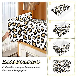 CaTaKu Leopard Spots Brown Storage Bins with Lids and Handles, Fabric Large Storage Container Cube Basket with Lid Decorative Storage Boxes for Organizing Clothes