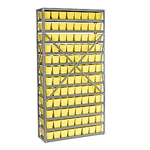 Global Industrial 13 Shelf Steel Shelving with (96) 4" H Plastic Shelf Bins, Yellow, 36x12x72