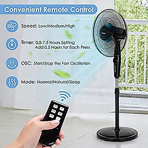 COSTWAY Pedestal Fan, 18-Inch Adjustable Height Fan, 3-Speed Digital Control, Timer, LCD Display, Double Blades, Remote Control, Quiet Oscillating Stand Fan for Home, Office, Bedroom