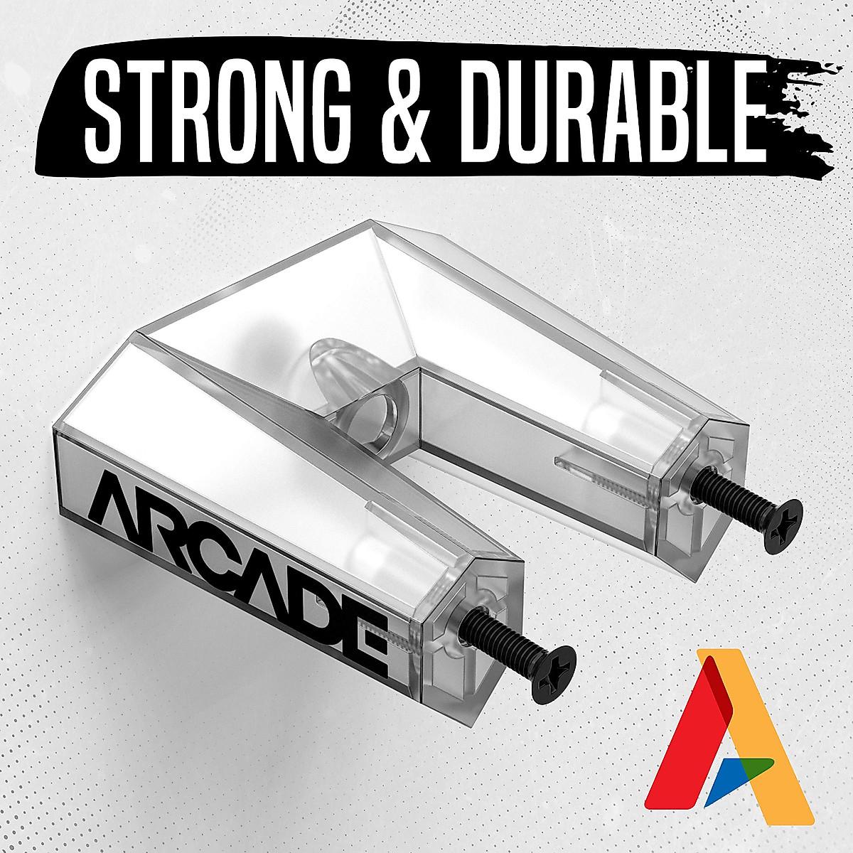 ARCADE Skateboard Wall Mount Rack Hanger 2 Pack Horizontal or Vertical Display (Clear)