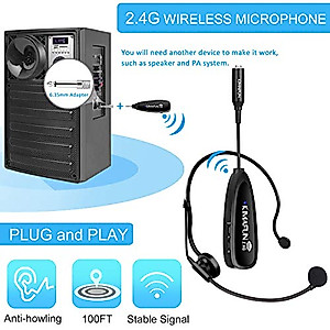 KIMAFUN Wireless Microphone System, 2.4G Wireless Headset and Lavalier Lapel Microphones for iPhone, Android Phone, Laptop and Speaker, Designed for Teaching, Recording, Vlog, Broadcast, G102-3