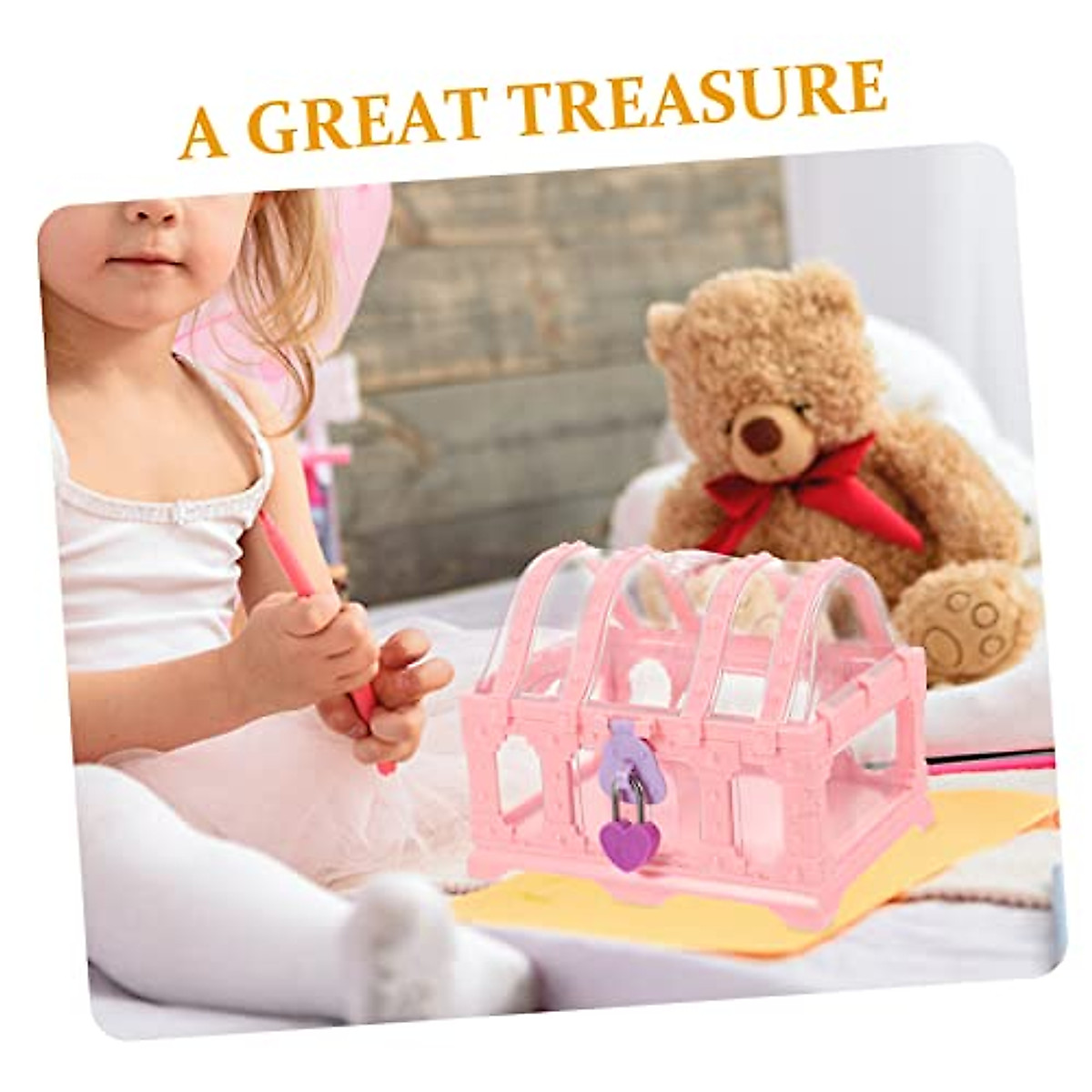 Operitacx Girl 3pcs Box Treasure Chest Pink Storage Box Plastic